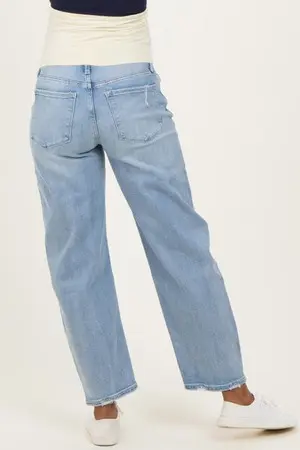PINKBLUSH Distressed Barrel Leg Maternity Jeans - Light Blue