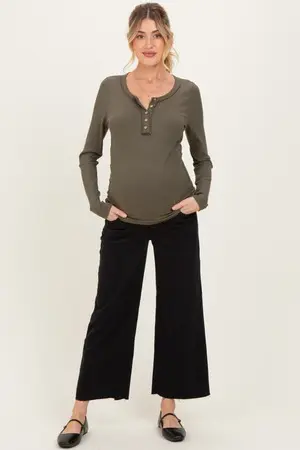 PINKBLUSH Raw Hem Crop Wide Leg Maternity Jeans