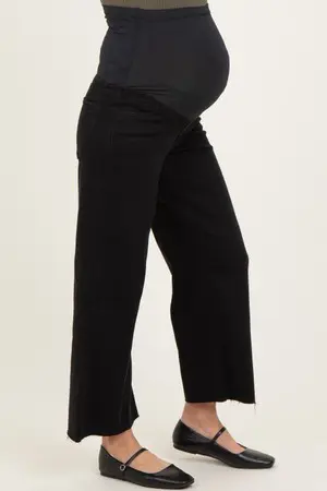 PINKBLUSH Raw Hem Crop Wide Leg Maternity Jeans