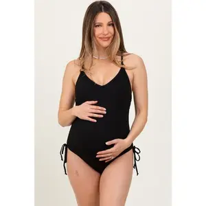PINKBLUSH Ribbed O-ring Strap Side Tie Swimsuit - Black