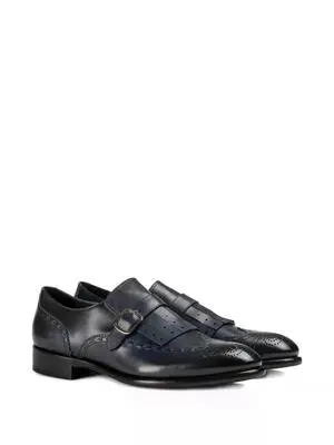 DOUCAL'S Fringing Buckle Leather Monk Shoes - Blue