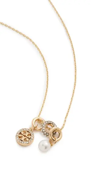 Tory Burch Miller Pave Charm Pendant Necklace - Tory Gold/crystal/pearl