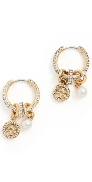 Tory Burch Miller Pave Charm Hoop Earrings - Tory Gold/crystal/pearl