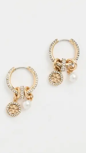 Tory Burch Miller Pave Charm Hoop Earrings