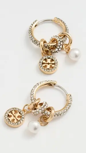 Tory Burch Miller Pave Charm Hoop Earrings