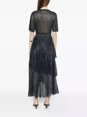 Maje V-neck Ruffled Metallic Midi Dress - Blue