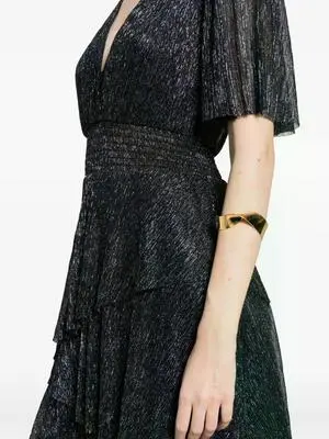 Maje V-neck Ruffled Metallic Midi Dress - Blue