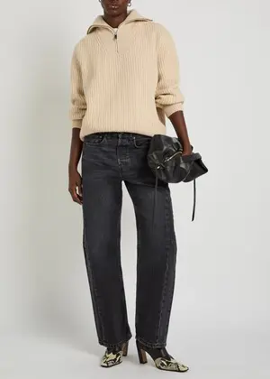 ANINE BING Sammy Ribbed Knit Jumper - Beige