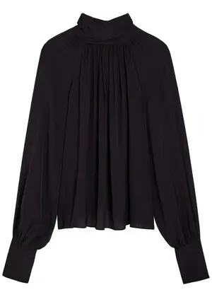 ANINE BING Anne Draped Poplin Blouse - Black