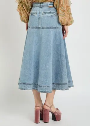Zimmermann Panelled Denim Midi Skirt - Light Blue