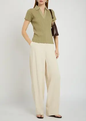Vince Ribbed Cotton-blend Polo Top - Olive
