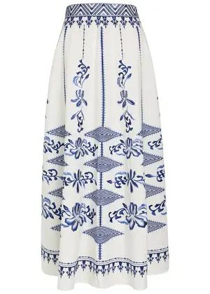 EMPORIO SIRENUSE Embroidered Cotton-Poplin Maxi Skirt