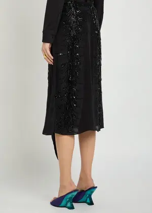 La DoubleJ Satin Midi Skirt With Bead Embellishments