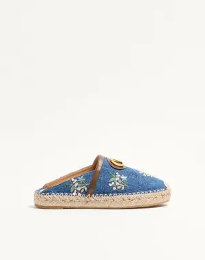 Valentino Garavani Vlogo Signature Floral Embroidered Mules - Denim