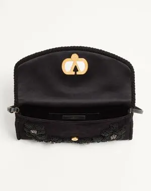 Valentino Garavani Small Embroidered Velvet Shoulder Bag - Black