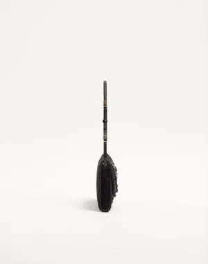 Valentino Garavani Small Embroidered Velvet Shoulder Bag - Black