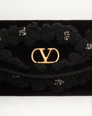 Valentino Garavani Small Embroidered Velvet Shoulder Bag - Black