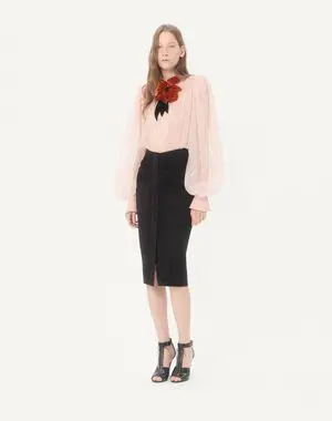 Valentino Garavani Embroidered Organza Top With Velvet Flower Appliqu