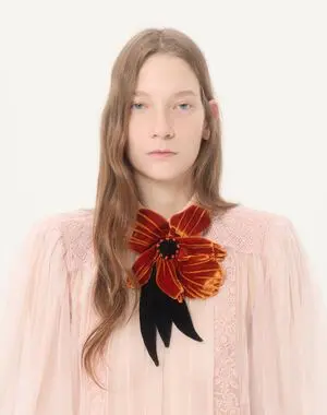 Valentino Garavani Embroidered Organza Top With Velvet Flower Appliqu