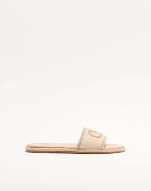 Valentino Garavani Vlogo Torchon Slide Sandal In Linen Canvas - Ecru