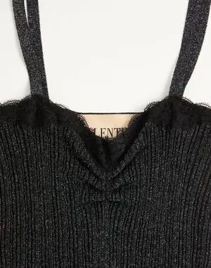 Valentino Garavani Lurex Knit Top With Lace Detail - Black/silver