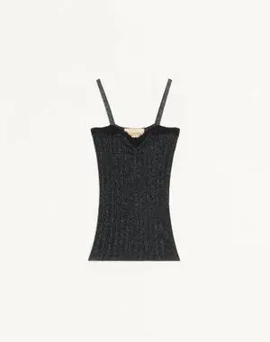 Valentino Garavani Lurex Knit Top With Lace Detail - Black/silver