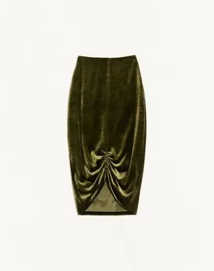 Valentino Garavani Velvet Midi Skirt With Front Draping - Military Green