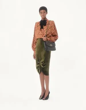 Valentino Garavani Velvet Midi Skirt With Front Draping - Military Green