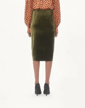 Valentino Garavani Velvet Midi Skirt With Front Draping - Military Green