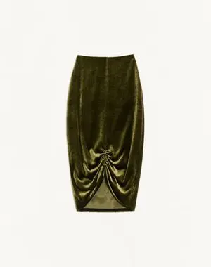 Valentino Garavani Velvet Midi Skirt With Front Draping - Military Green