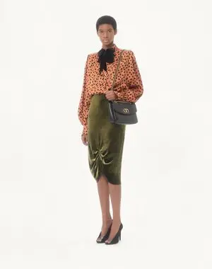 Valentino Garavani Velvet Midi Skirt With Front Draping - Military Green