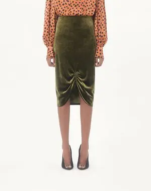 Valentino Garavani Velvet Midi Skirt With Front Draping - Military Green