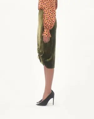 Valentino Garavani Velvet Midi Skirt With Front Draping - Military Green