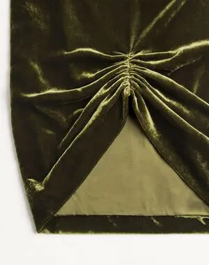 Valentino Garavani Velvet Midi Skirt With Front Draping - Military Green