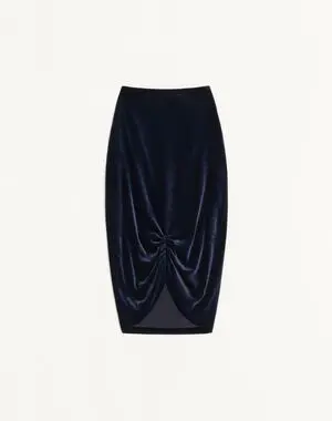 Valentino Garavani Velvet Midi Skirt With Front Draping - Navy