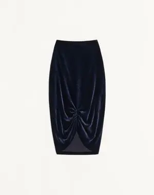 Valentino Garavani Velvet Midi Skirt With Front Draping - Navy