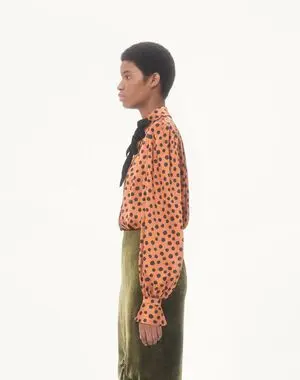 Valentino Garavani Crepe Satin Shirt With Plus De Pois Dalmata Print And Bow Detail - Brown/black