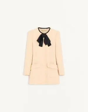 Valentino Garavani Wool Crepe Caban Coat With Satin Bow - Birch/black