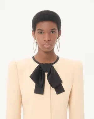 Valentino Garavani Wool Crepe Caban Coat With Satin Bow - Birch/black