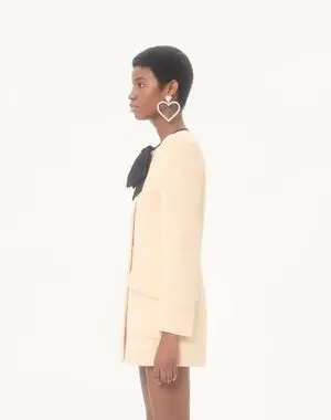 Valentino Garavani Wool Crepe Caban Coat With Satin Bow - Birch/black