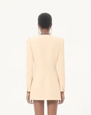 Valentino Garavani Wool Crepe Caban Coat With Satin Bow - Birch/black
