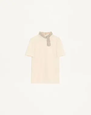 Valentino Garavani Valentino Embroidered Crepe De Chine Top Coral/silver