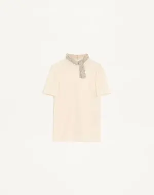 Valentino Garavani Valentino Embroidered Crepe De Chine Top Coral/silver