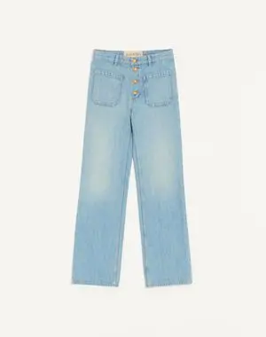Valentino Garavani Pants With Gold Buttons - Denim