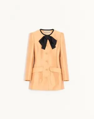 Valentino Garavani Shantung Caban Coat With Satin Edges - Melon/black