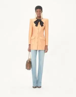 Valentino Garavani Shantung Caban Coat With Satin Edges - Melon/black