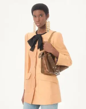 Valentino Garavani Shantung Caban Coat With Satin Edges - Melon/black