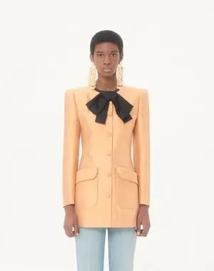 Valentino Garavani Shantung Caban Coat With Satin Edges - Melon/black