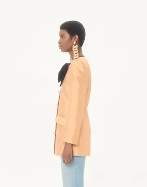 Valentino Garavani Shantung Caban Coat With Satin Edges - Melon/black