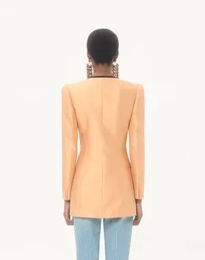 Valentino Garavani Shantung Caban Coat With Satin Edges - Melon/black